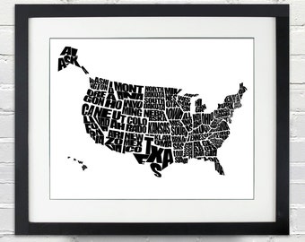 USA Word Map - Black on Gray (granite) - INSTANT DOWNLOAD - A ...