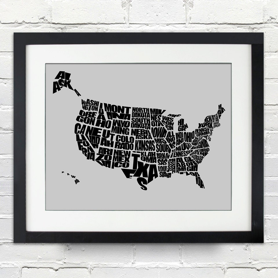 USA Word Map - Black on Gray (granite) - INSTANT DOWNLOAD - A ...