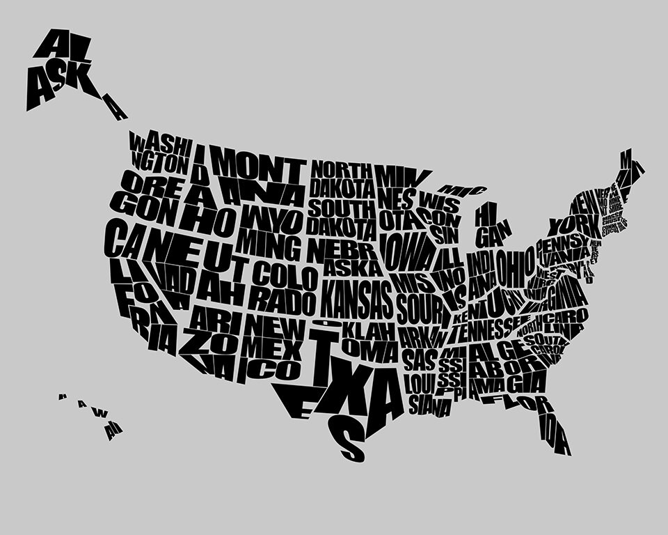 USA Word Map - Black on Gray (granite) - INSTANT DOWNLOAD - A ...