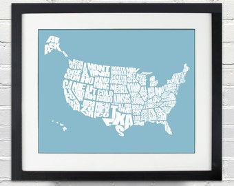USA Word Map - Black and White - INSTANT DOWNLOAD - A Typographic Word ...