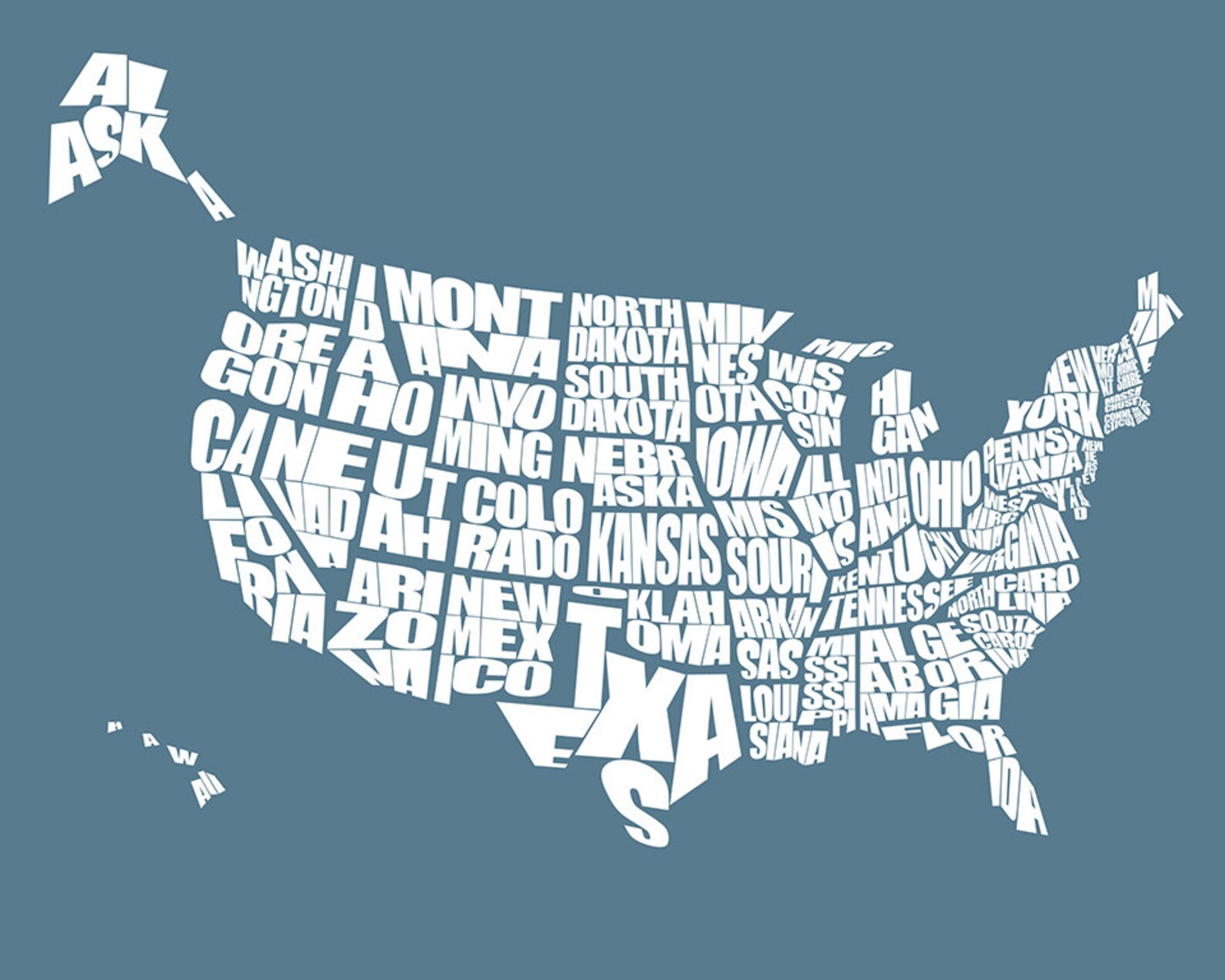 USA Word Map - White on Blue (refuge) - INSTANT DOWNLOAD - A ...