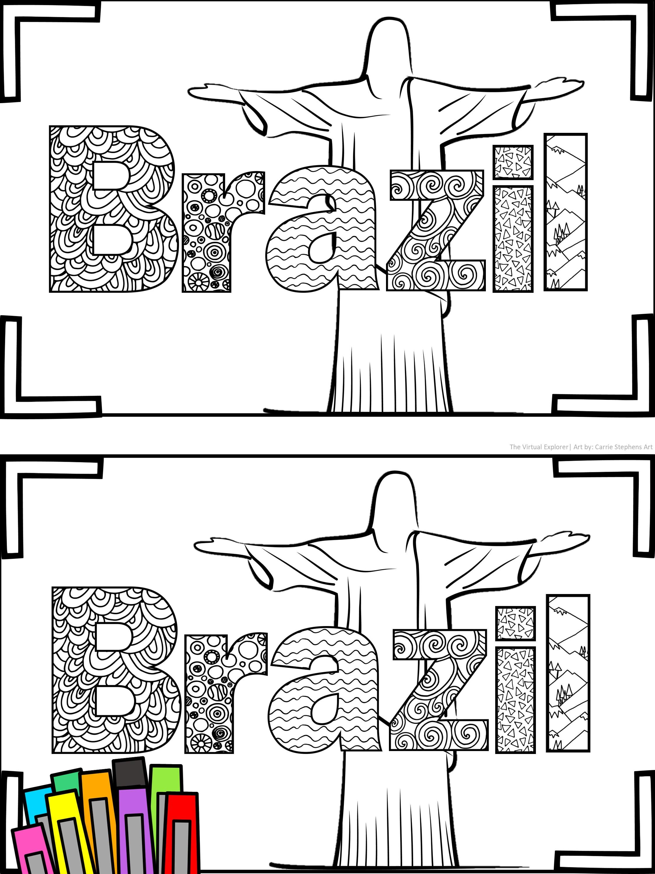 Brazil Coloring Page and Graphic Organizer Country Study Printable Fact ...