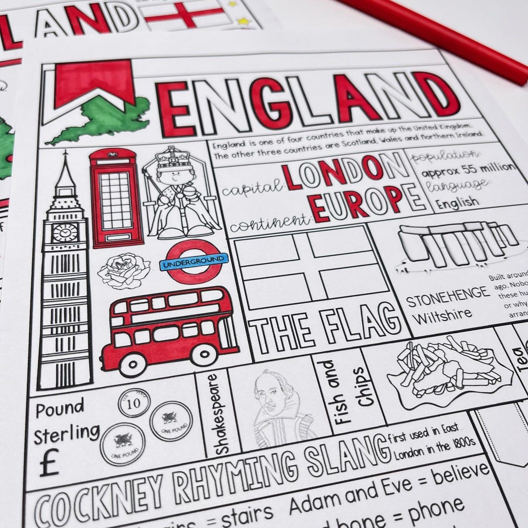 England Coloring Page and Graphic Organizer Country Study Printable ...