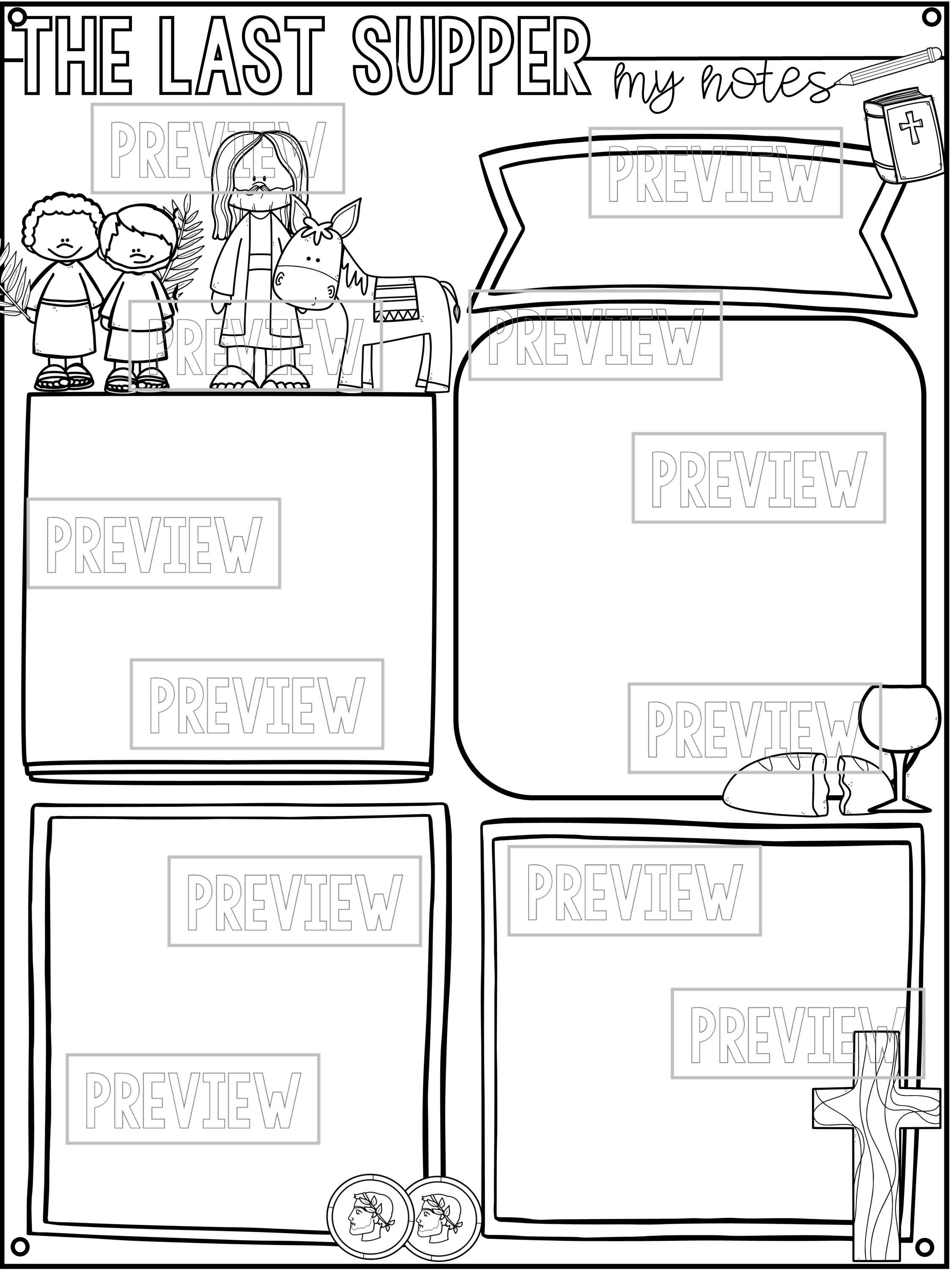 The Last Supper Bible Lesson Coloring Page and Comprehension Activities ...
