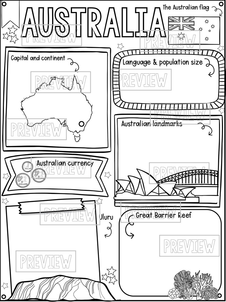 Australia Coloring Page Graphic Organizer Printable Australia Country ...
