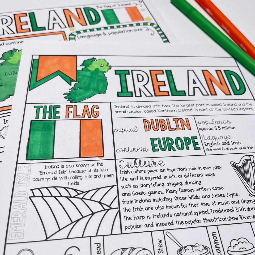 Ireland Coloring Page and Graphic Organizer Country Study Printable ...