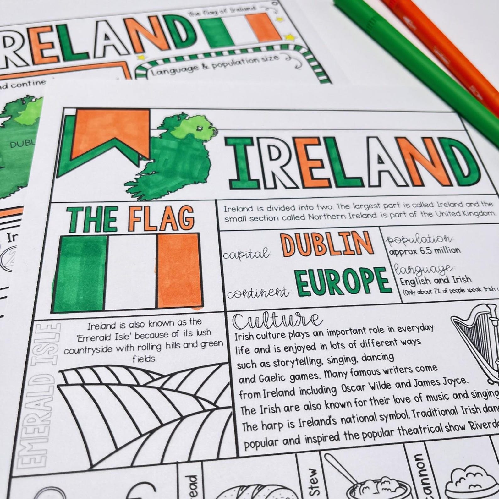 Ireland Coloring Page and Graphic Organizer Country Study Printable ...