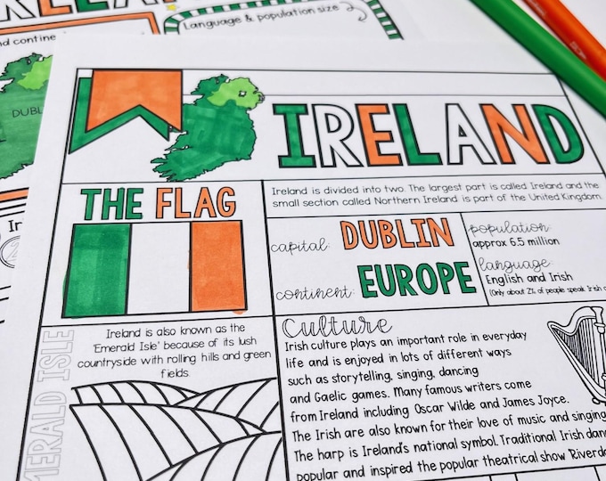 Ireland Coloring Page and Graphic Organizer Country Study Printable ...