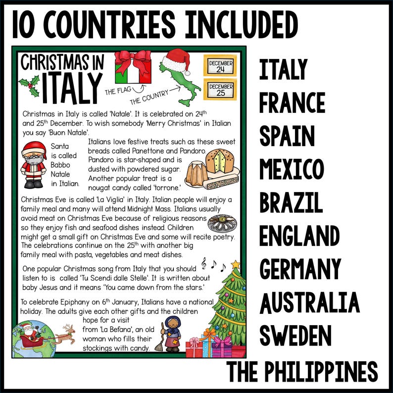 Christmas Holidays Around the World 10 Countries Printables for ...