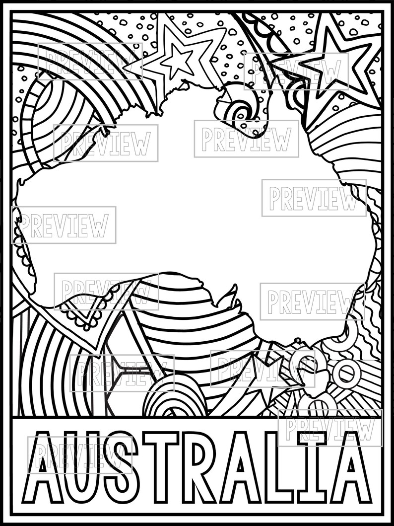 Australia Coloring Page Graphic Organizer Printable Australia Country ...