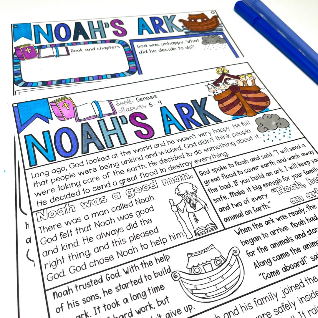 Noah's Ark Bible Lesson Coloring Page, Activity Placemat and ...