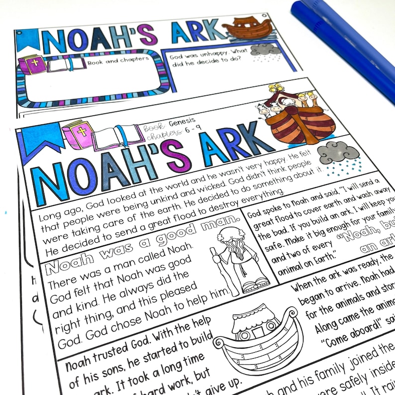 Noah's Ark Bible Lesson Coloring Page, Activity Placemat and ...
