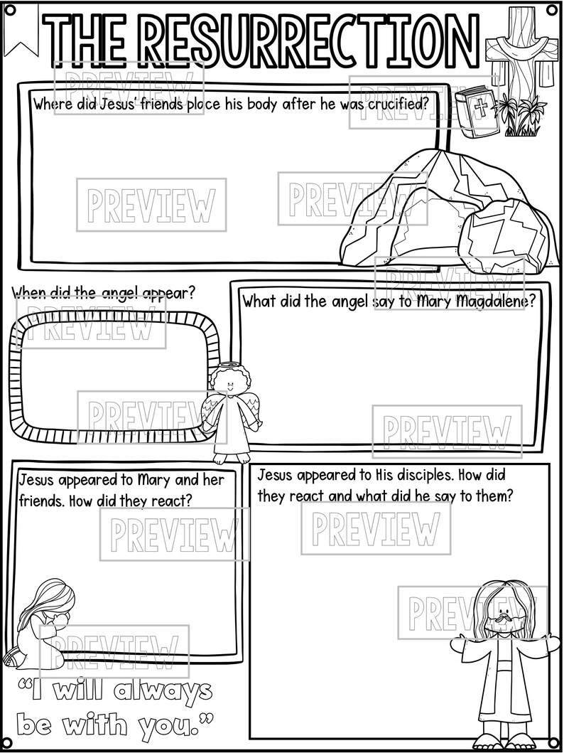 The Resurrection Bible Lesson Coloring Page and Comprehension ...