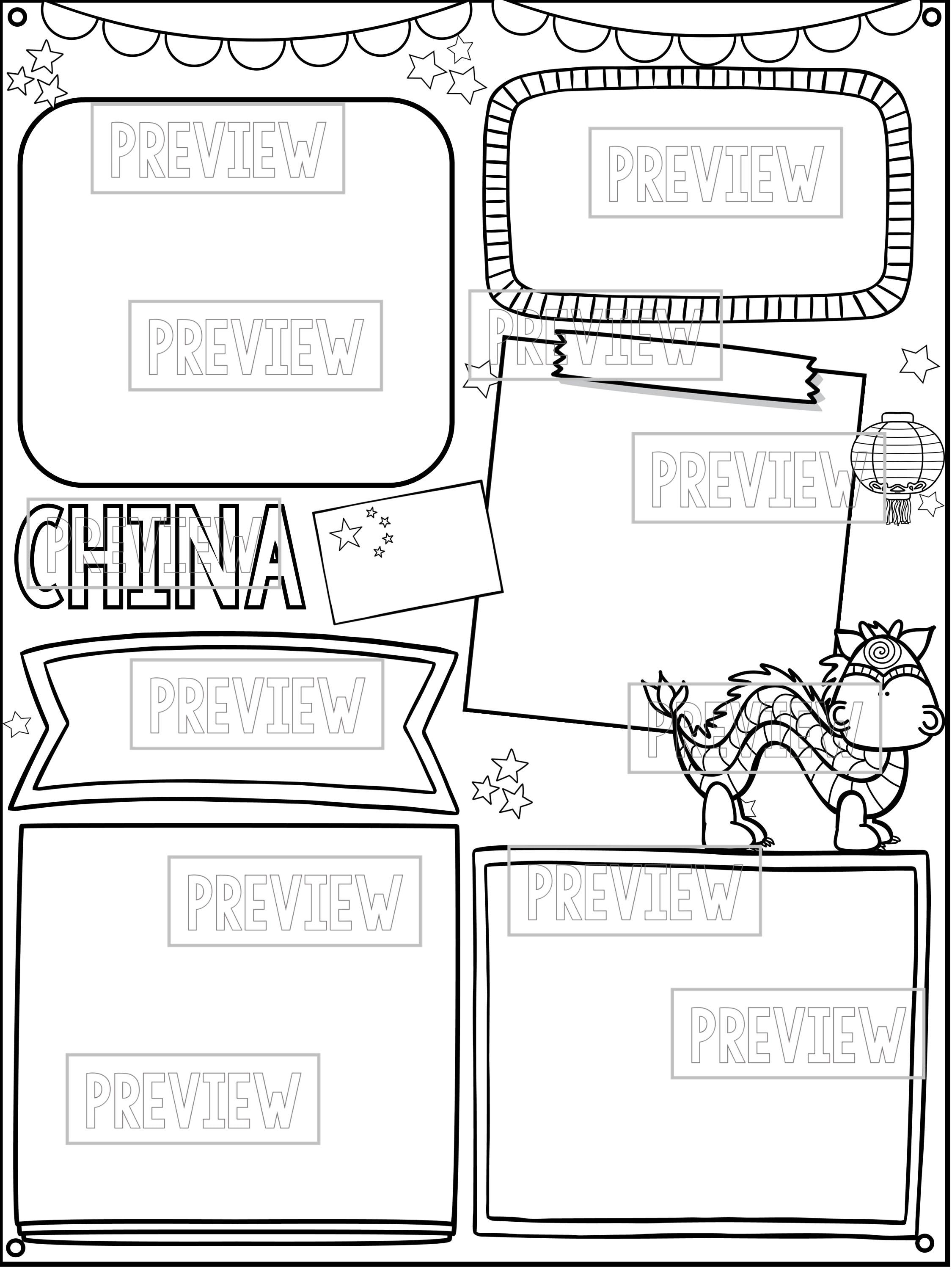 China Coloring Page and Graphic Organizer Country Study Printable Fact ...