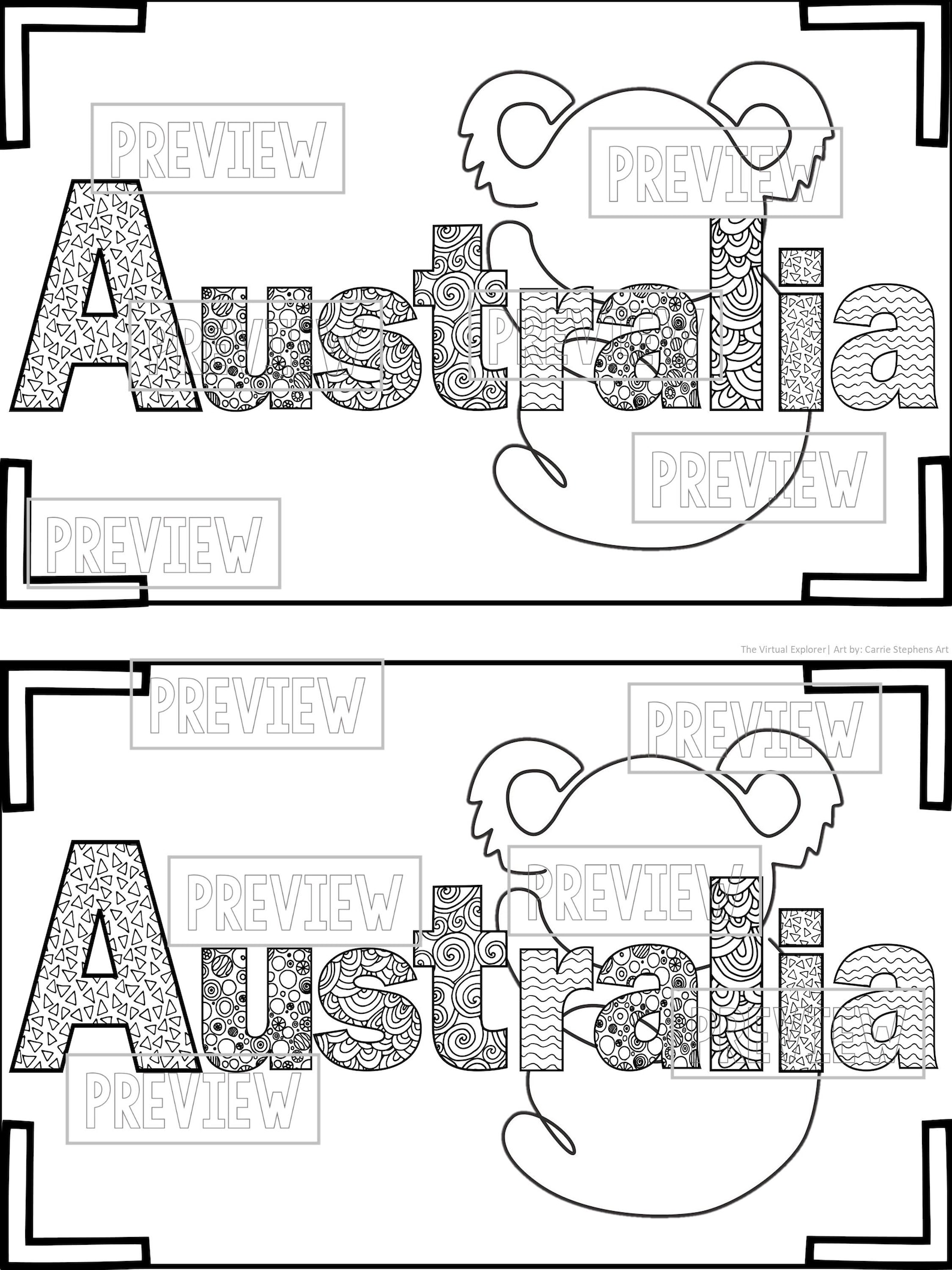 Australia Coloring Page Graphic Organizer Printable Australia Country ...