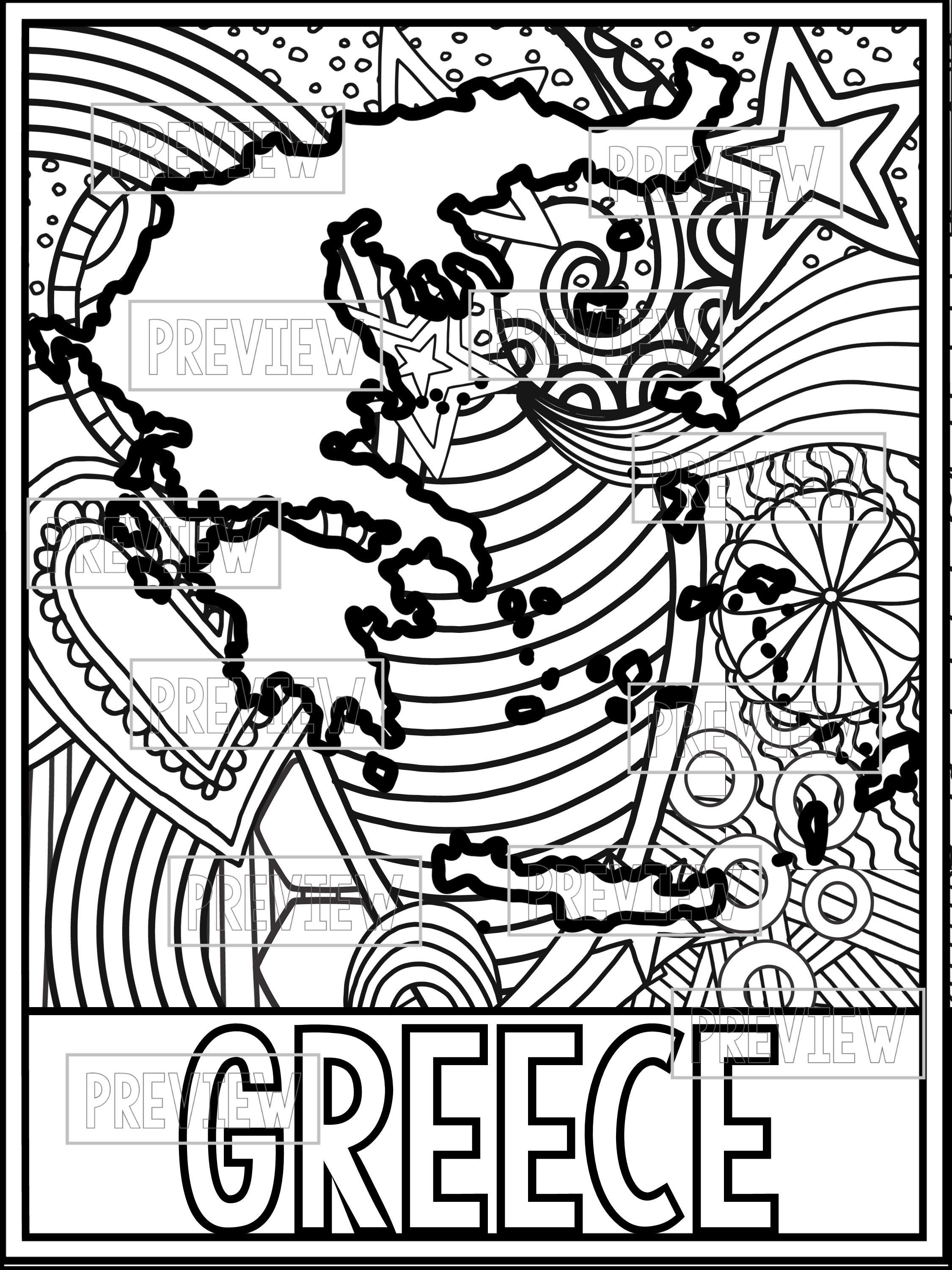 Greece Coloring Page and Graphic Organizer Country Study Printable Fact ...