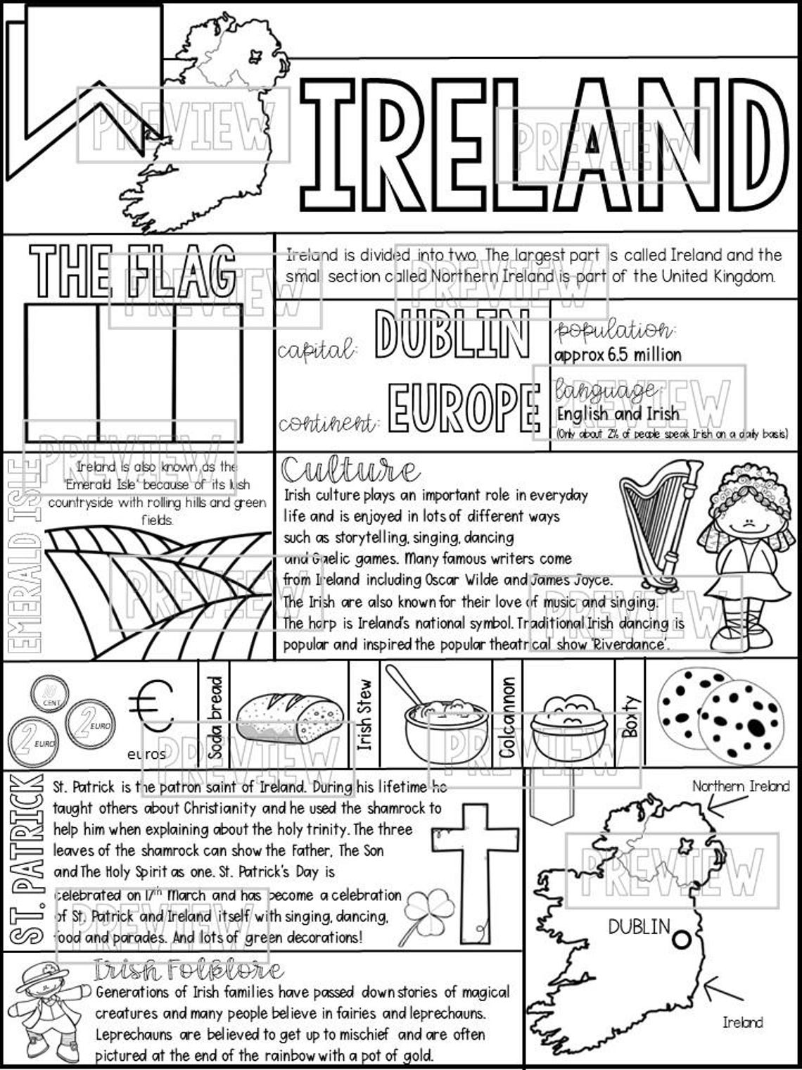 Ireland Coloring Page and Graphic Organizer Country Study Printable ...