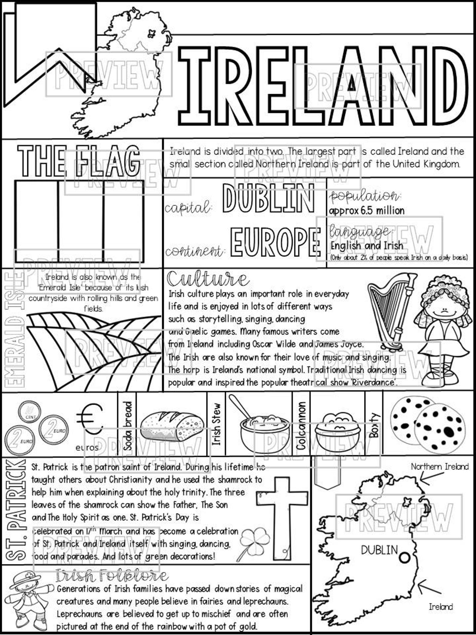 Ireland Coloring Page and Graphic Organizer Country Study Printable ...