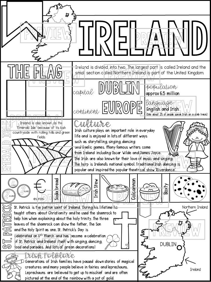 Ireland Coloring Page and Graphic Organizer Country Study Printable ...