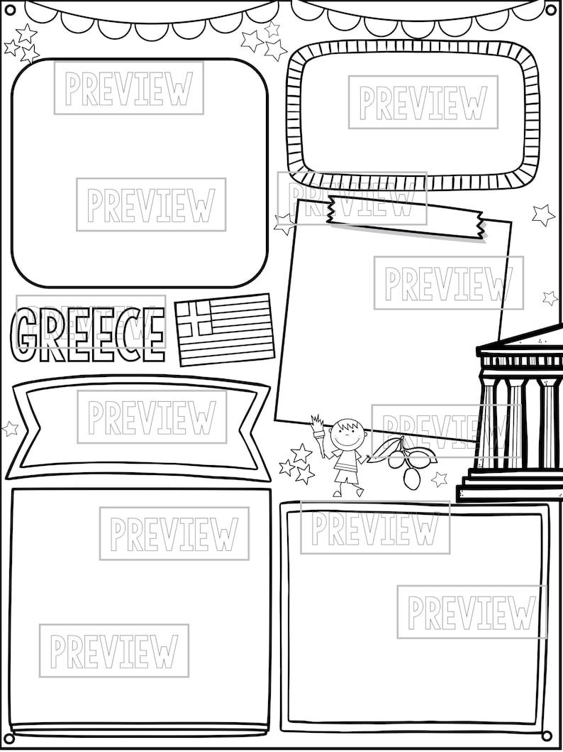 Greece Coloring Page and Graphic Organizer Country Study Printable Fact ...