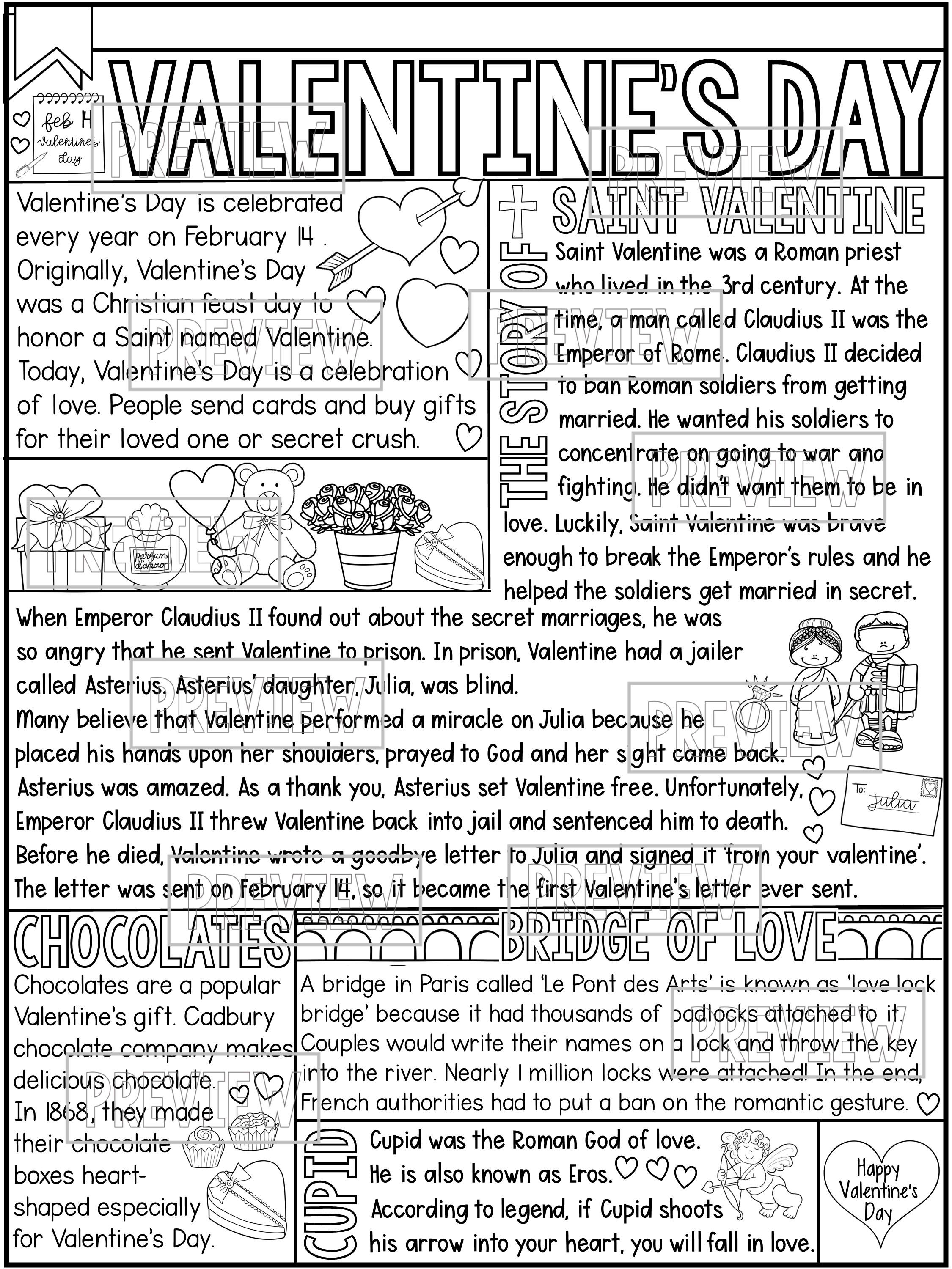Valentines Day Coloring Pages and Activity Placemat - Valentine's Day ...