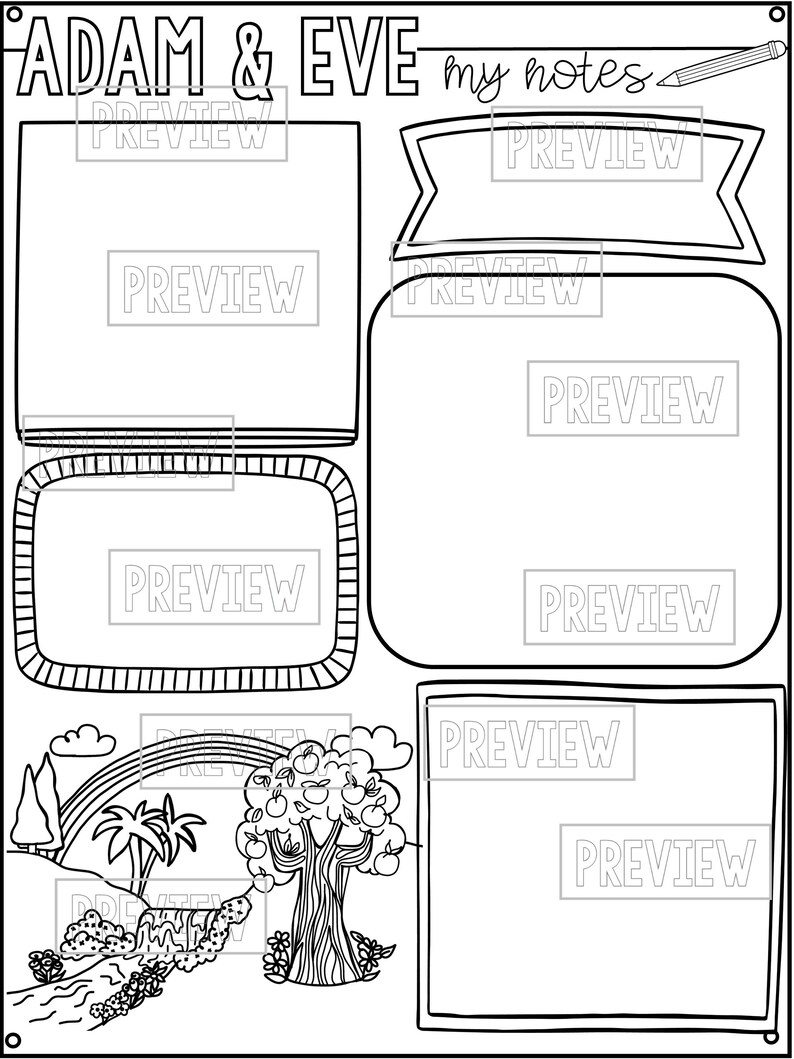Adam and Eve Garden of Eden Bible Story Printable Coloring Page and ...