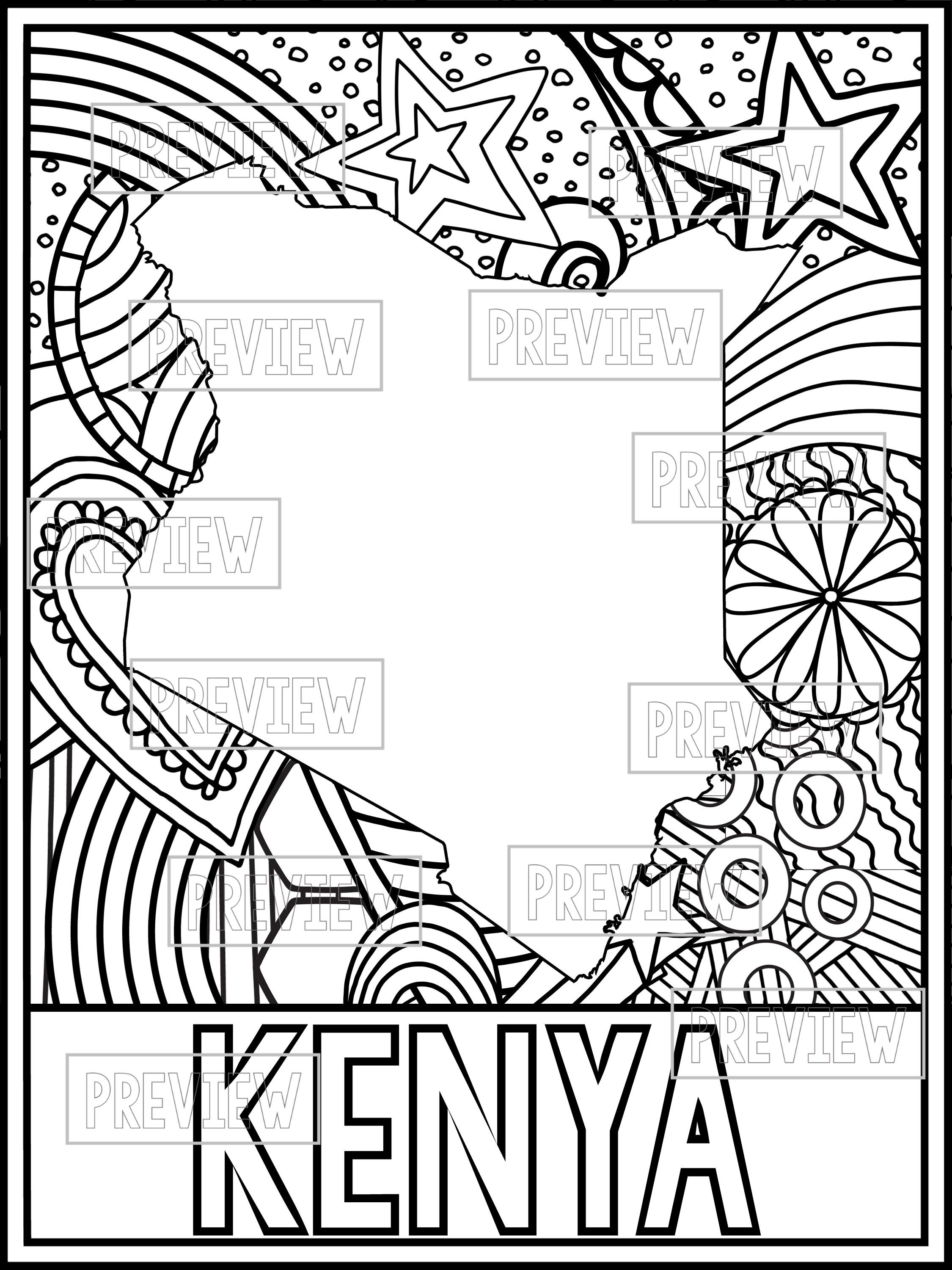 Kenya Coloring Page and Graphic Organizer Country Study Printable Fact ...