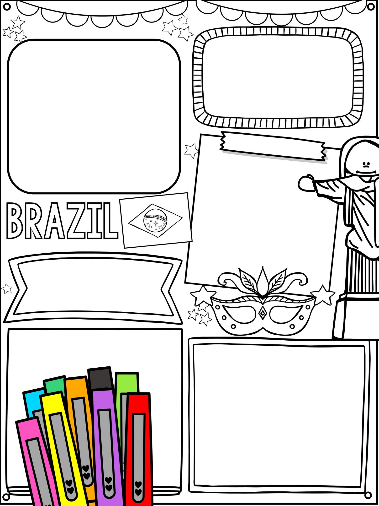 Brazil Coloring Page and Graphic Organizer Country Study Printable Fact ...