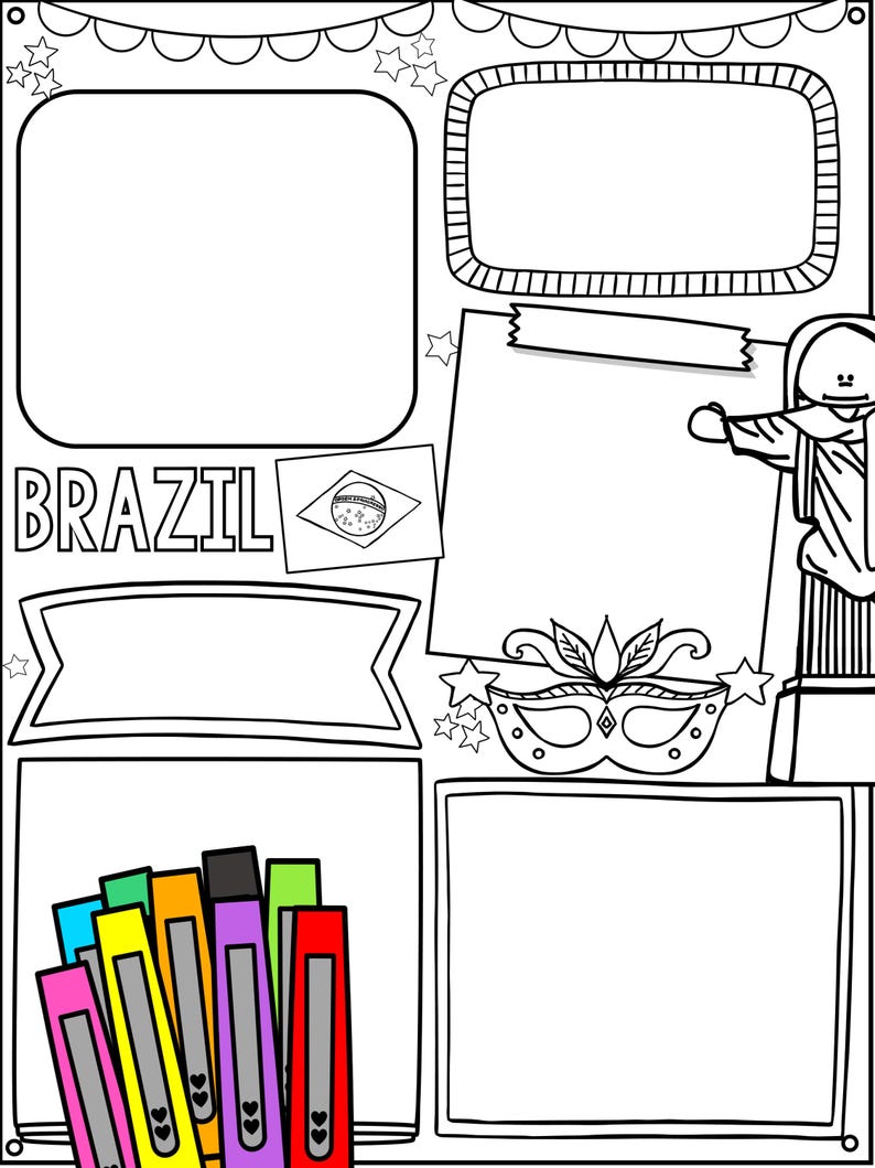 Brazil Coloring Page and Graphic Organizer Country Study Printable Fact ...