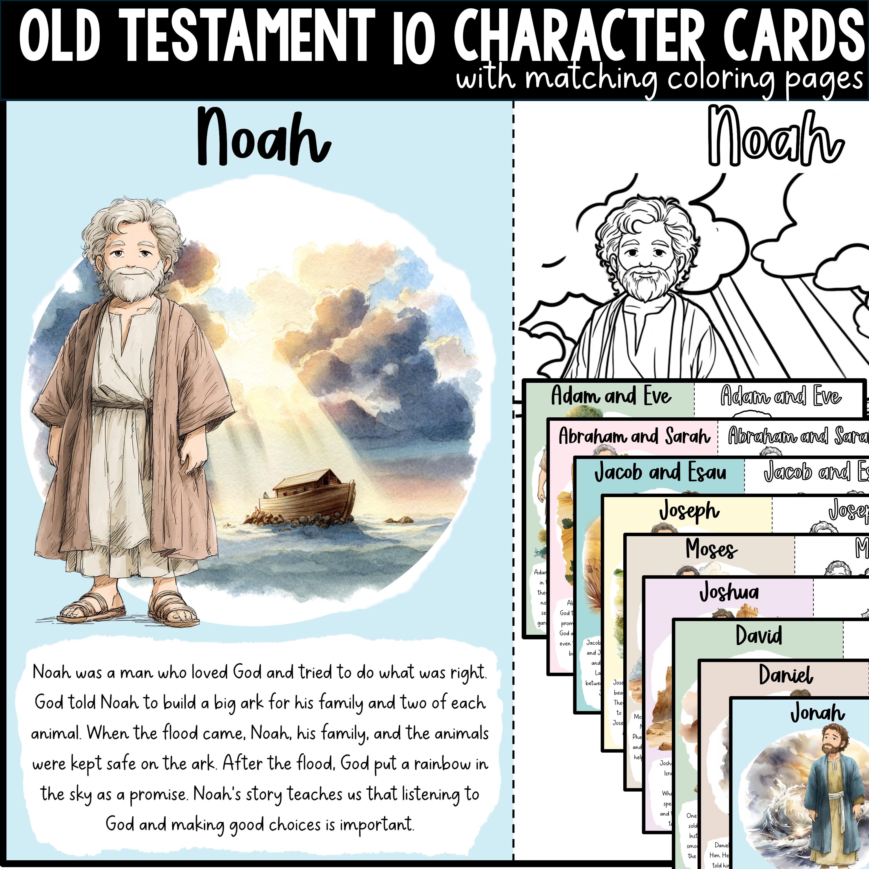 10 Old Testament Bible Character Cards - Printable Cards With Coloring ...