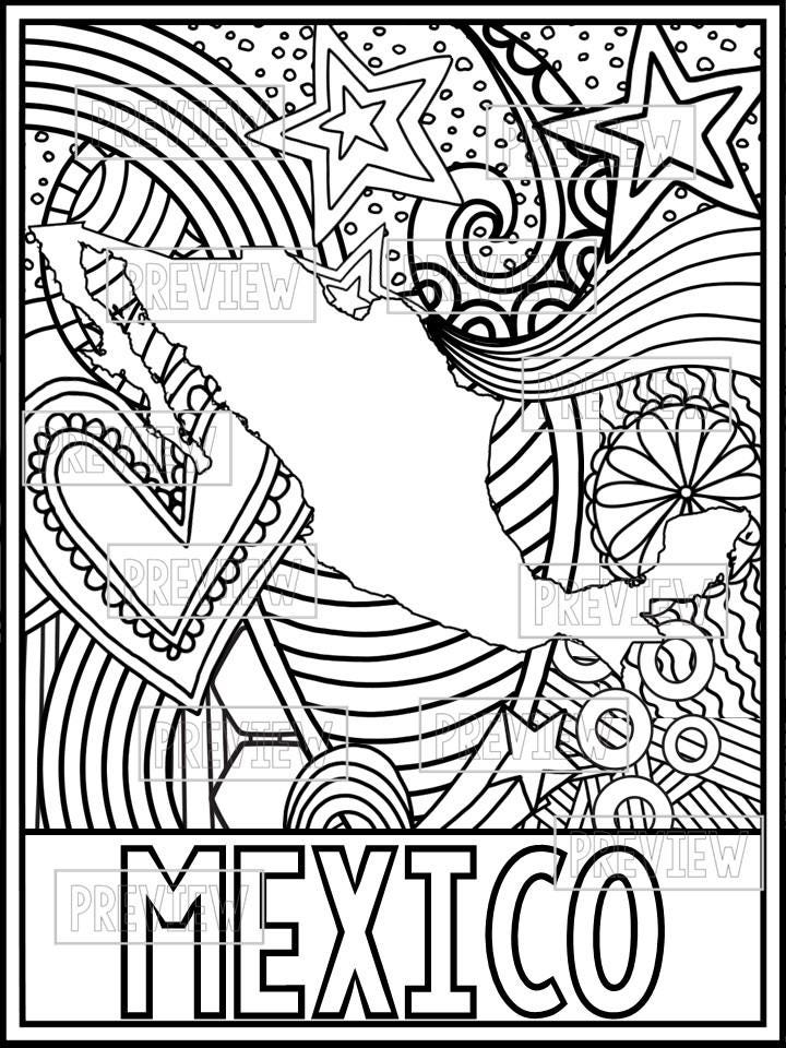 Mexico Coloring Page and Graphic Organizer Country Study Printable Fact ...