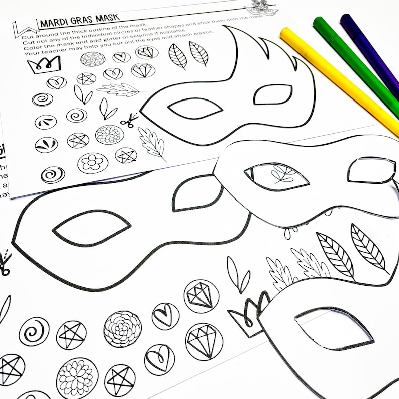 Mardi Gras Activities- Coloring Page, Mardi Gras Masks Craft, Activity ...