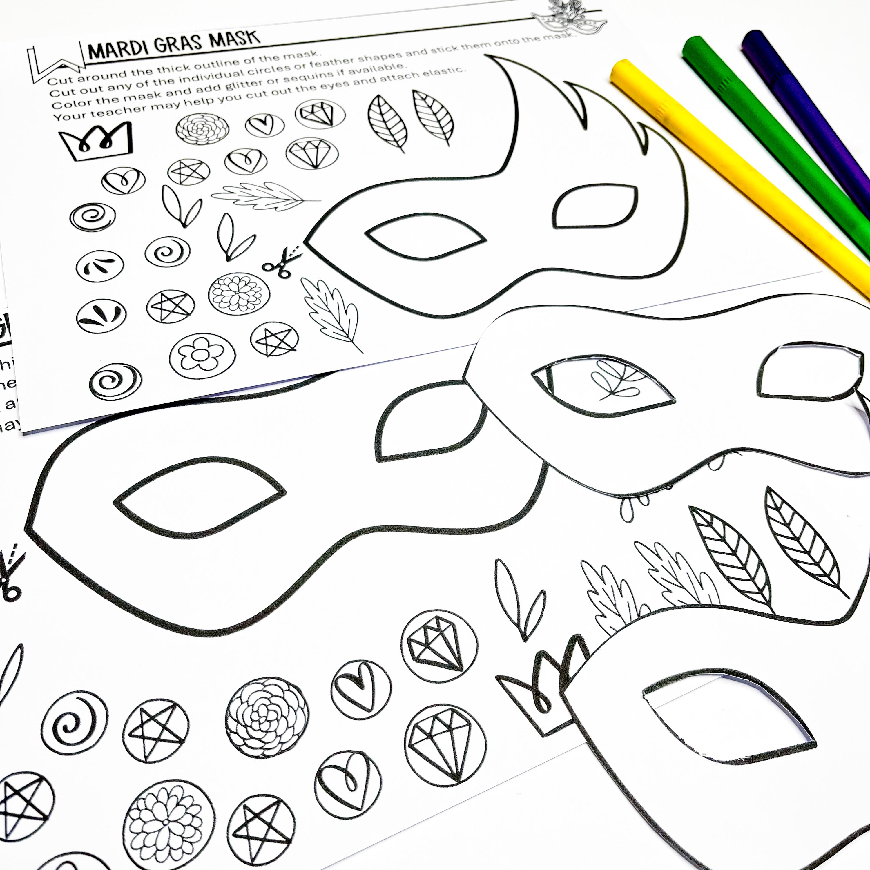 Mardi Gras Activities- Coloring Page, Mardi Gras Masks Craft, Activity ...
