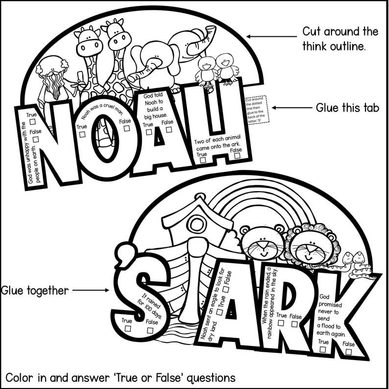 Noah's Ark Bible Lesson Coloring Page, Activity Placemat and ...