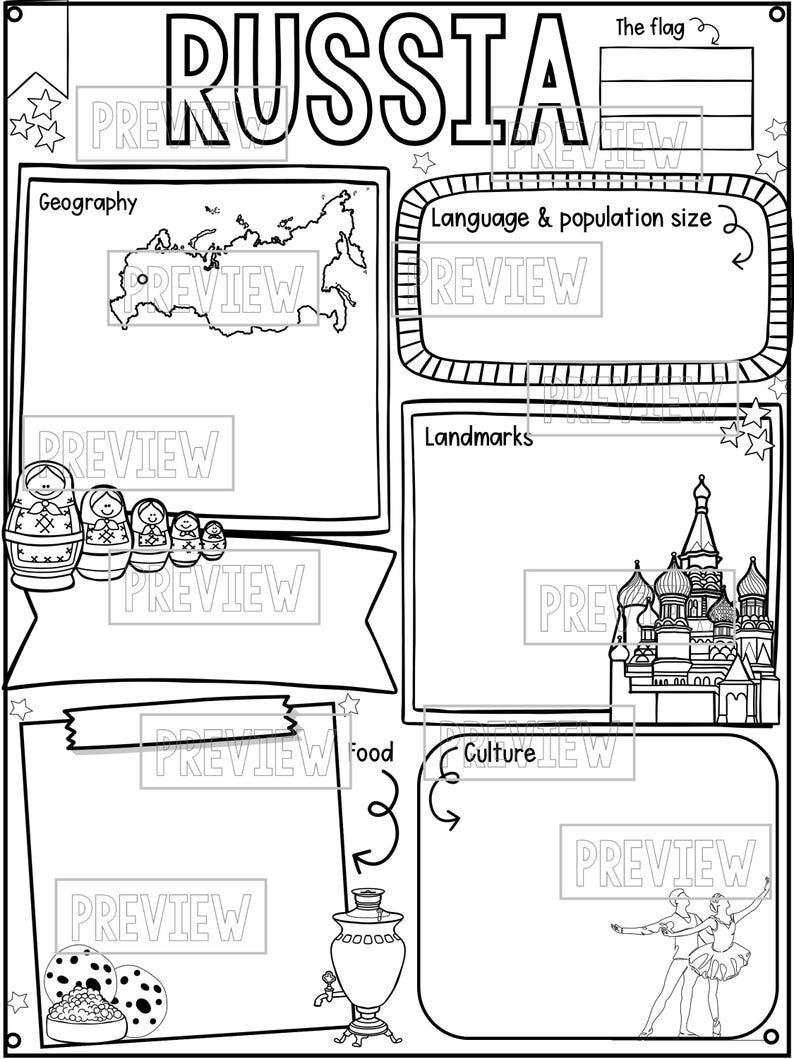Russia Coloring Page and Graphic Organizer Country Study Printable Fact ...