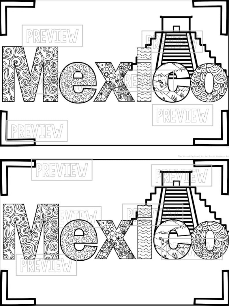 Mexico Coloring Page and Graphic Organizer Country Study Printable Fact ...