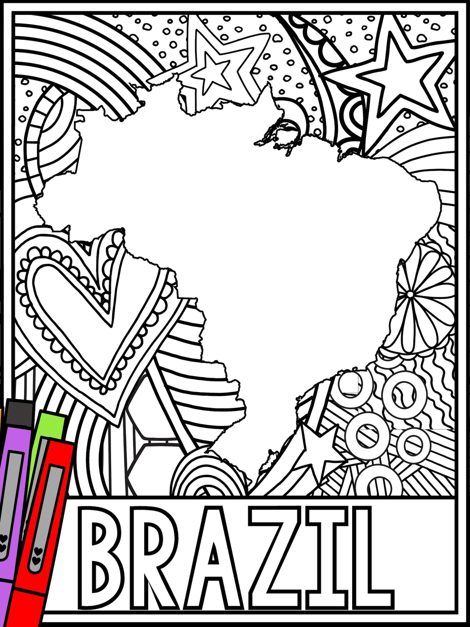 Brazil Coloring Page and Graphic Organizer Country Study Printable Fact ...