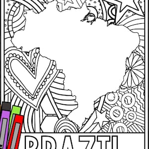 Brazil Coloring Page and Graphic Organizer Country Study Printable Fact ...