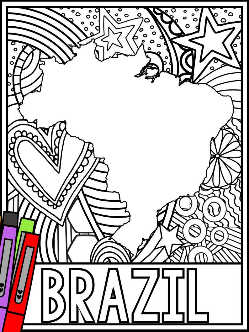 Brazil Coloring Page and Graphic Organizer Country Study Printable Fact ...