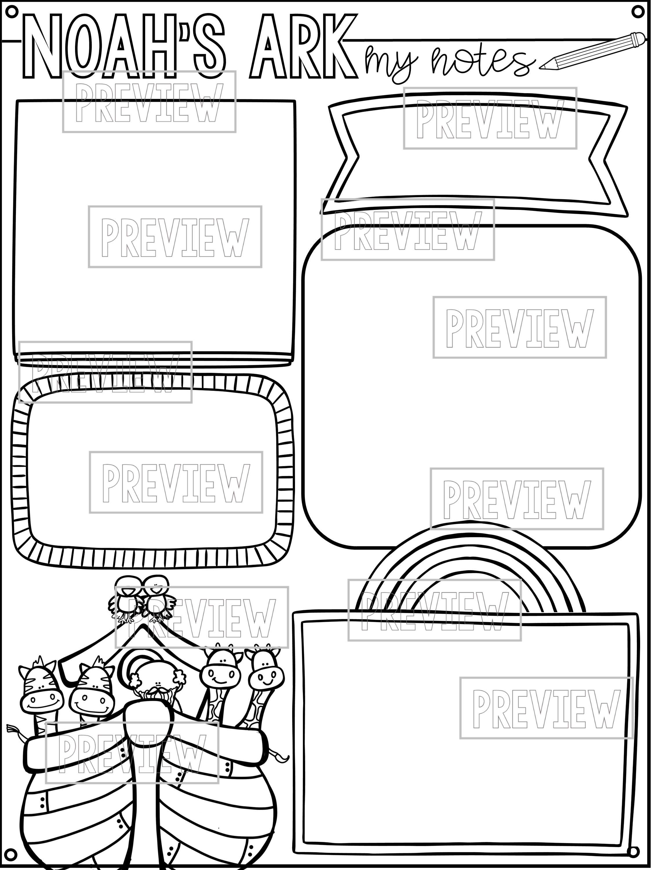 Noah's Ark Bible Lesson Coloring Page, Activity Placemat and ...