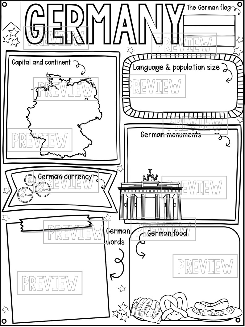 Germany Coloring Page and Graphic Organizer Country Study Printable ...