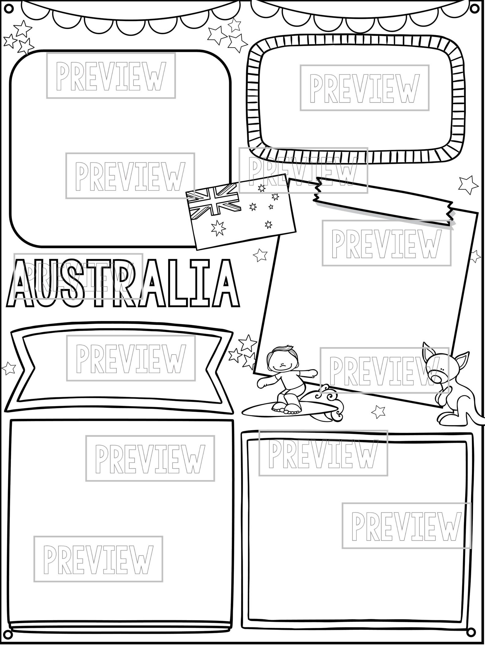 Australia Coloring Page Graphic Organizer Printable Australia Country ...