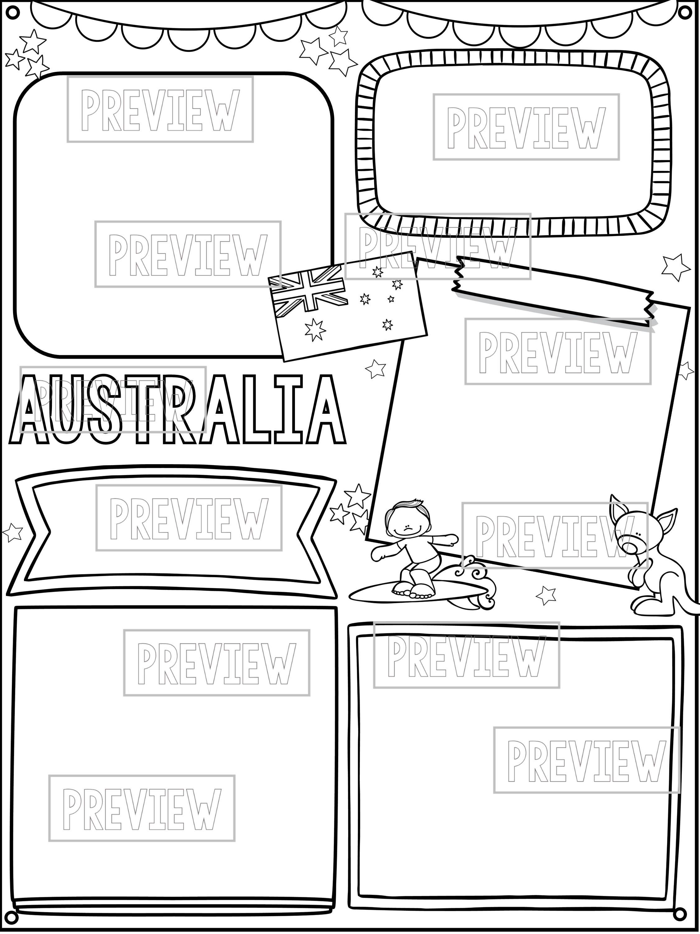 Australia Coloring Page Graphic Organizer Printable Australia Country ...
