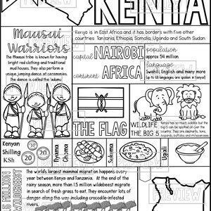 Kenya Coloring Page and Graphic Organizer Country Study Printable Fact ...