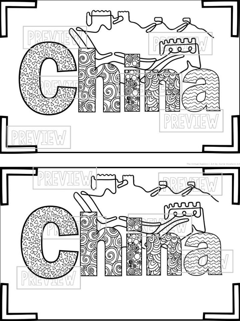 China Coloring Page and Graphic Organizer Country Study Printable Fact ...