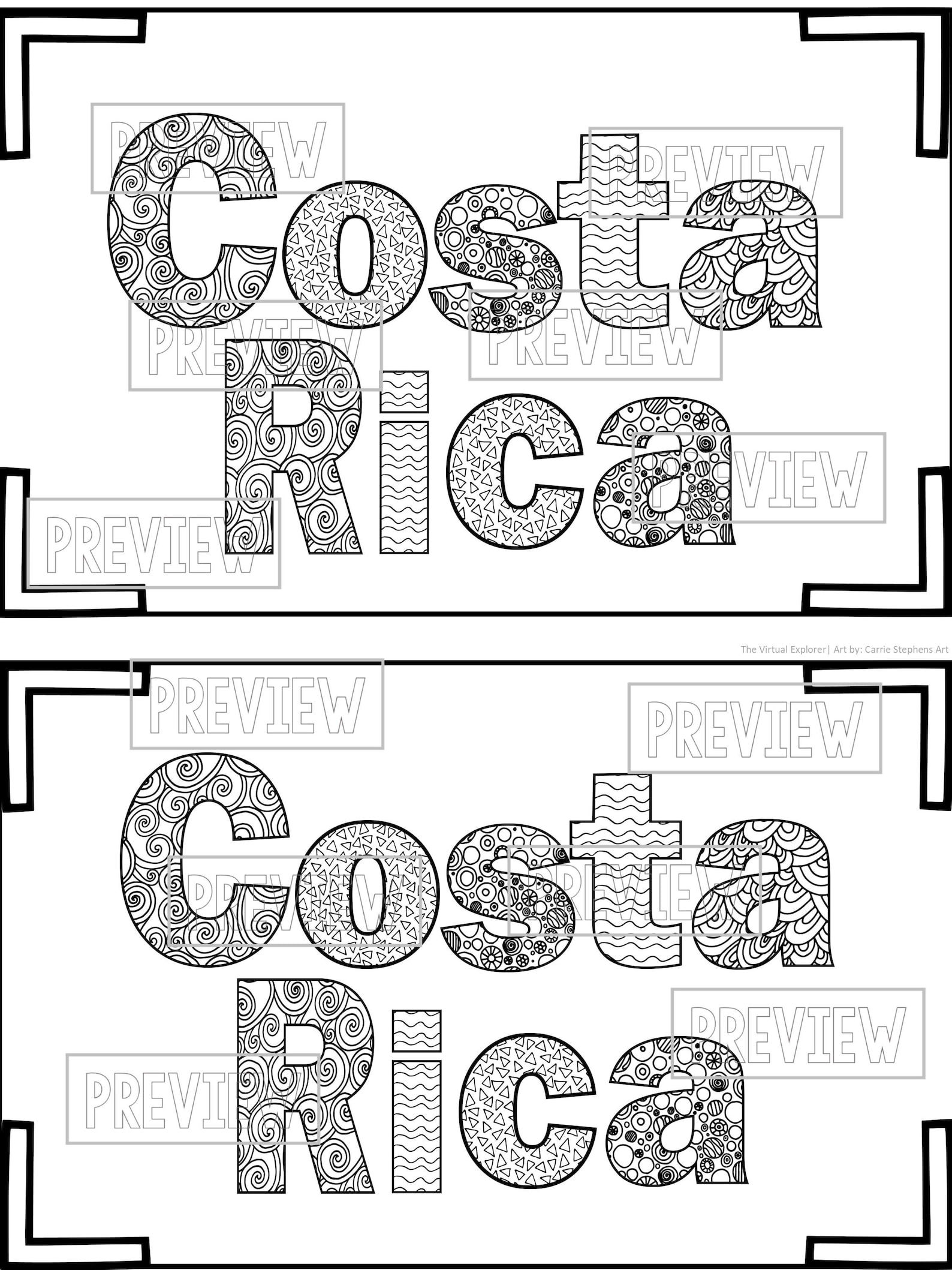 Costa Rica Coloring Page and Graphic Organizer Country Study Printable ...