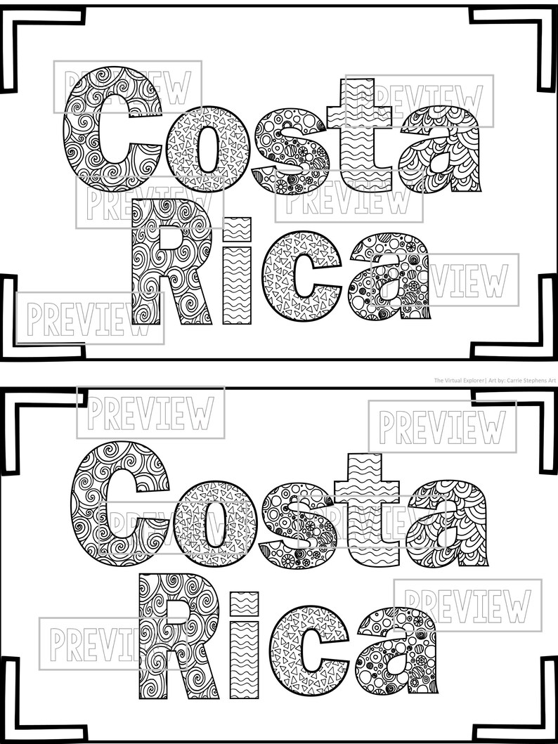Costa Rica Coloring Page and Graphic Organizer Country Study Printable ...