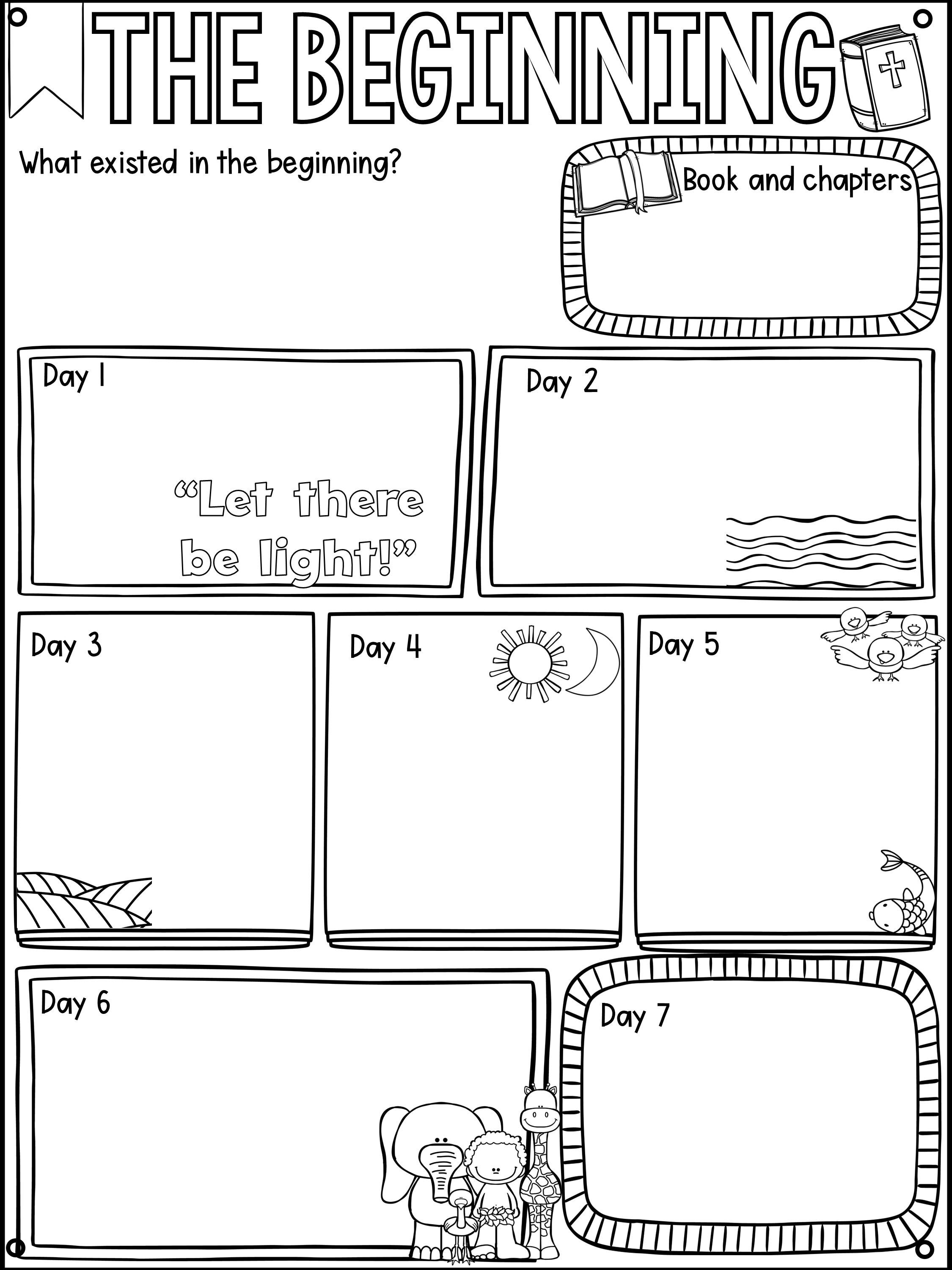 The Beginning Creation Bible Story Printable Coloring Page Worksheet ...