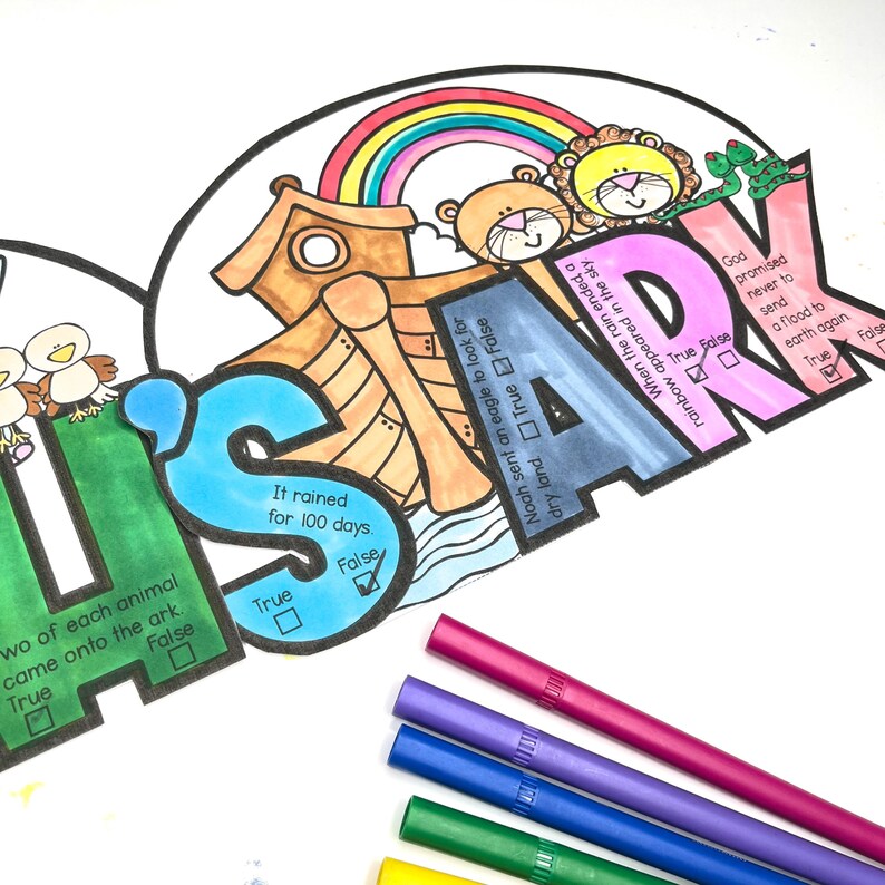 Noah's Ark Bible Lesson Coloring Page, Activity Placemat and ...