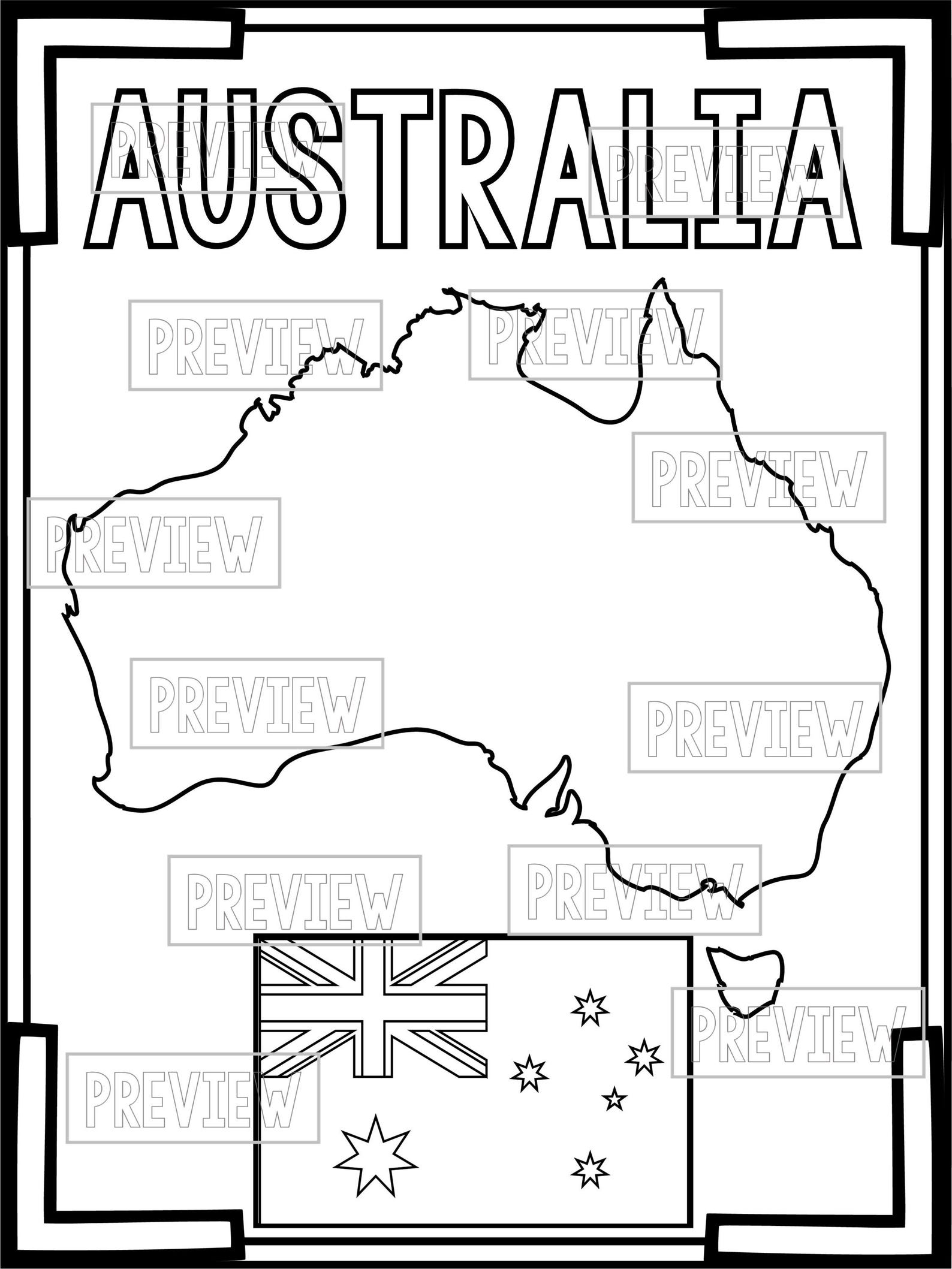 Australia Coloring Page Graphic Organizer Printable Australia Country ...